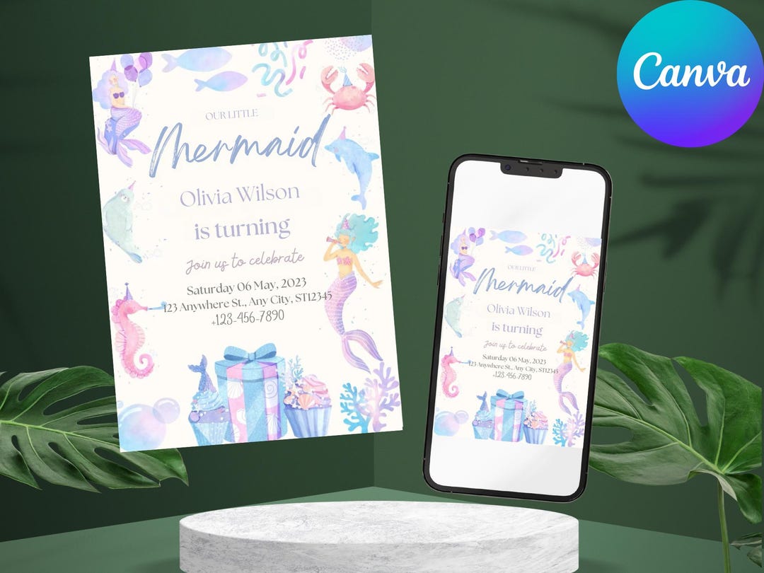 Little Mermaid Birthday Invitation Template Editable Under the Sea ...