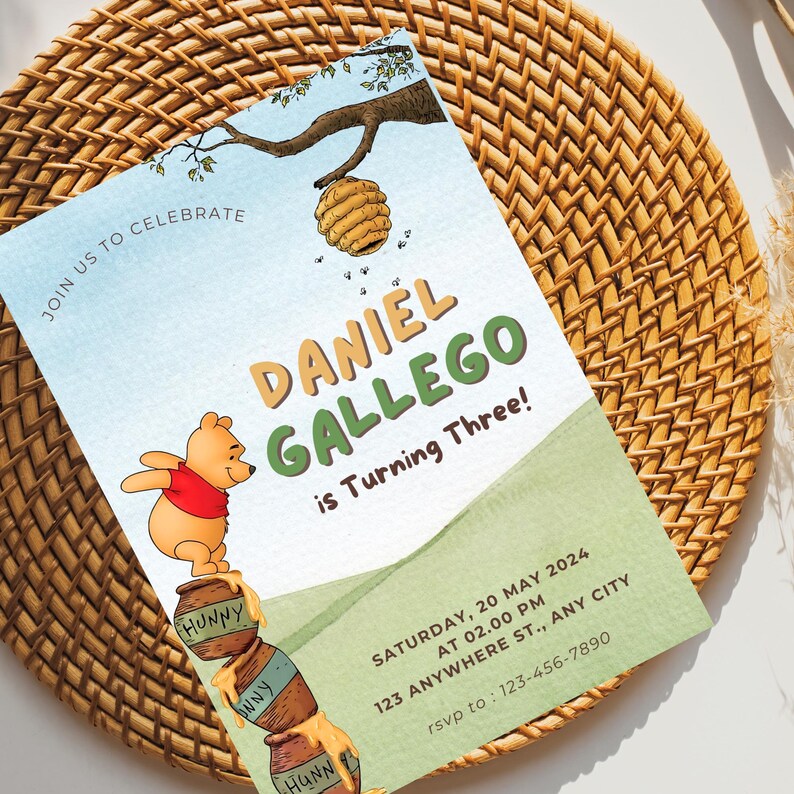 Editable Winnie the Pooh Birthday Invitation Template, Printable Boy ...