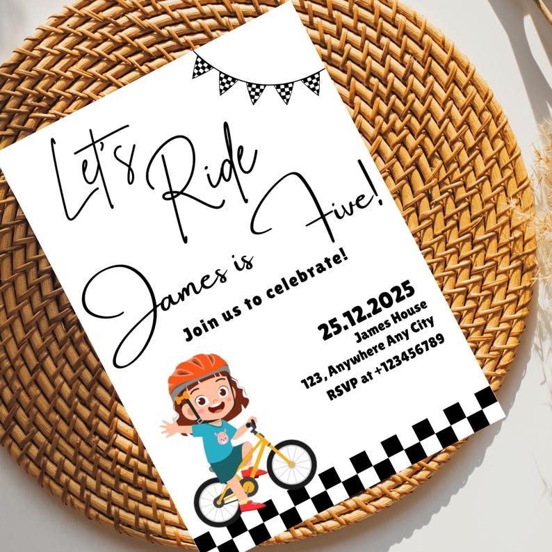 Editable Bicycle Birthday Invitation Template | Editable Bike Let's ...