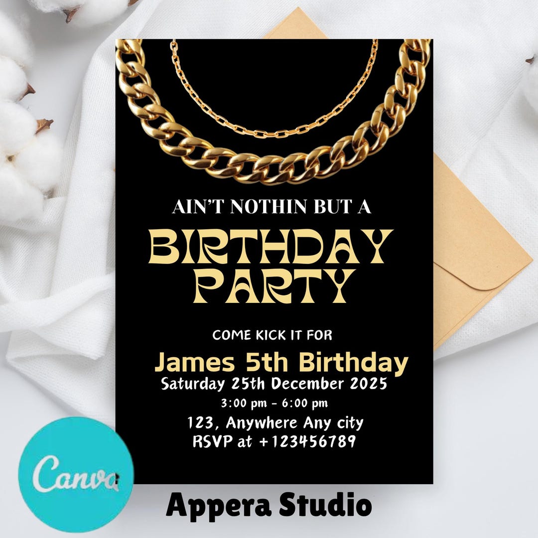 Hip Hop Party Invitation, 90's Birthday Invitation, Gold Chain ...
