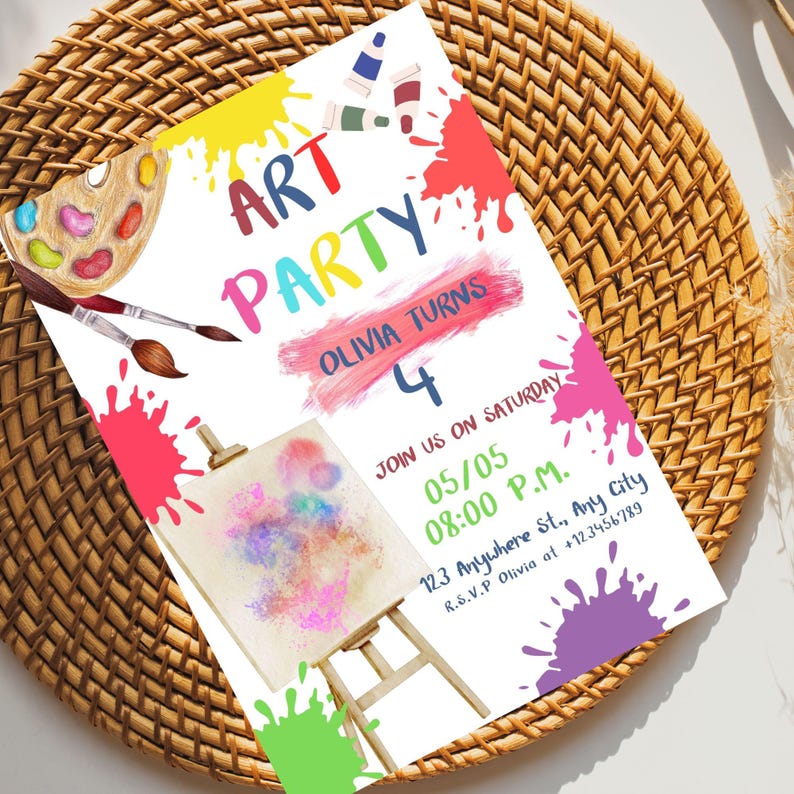 Editable Art Birthday Party Invitation, Art in Party Birthday Party ...