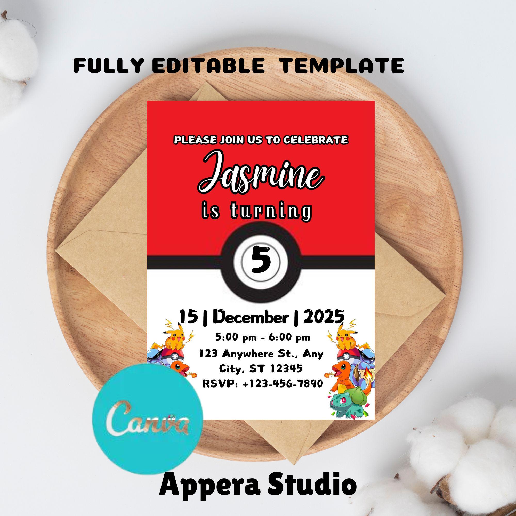 Pokemon Invitation Editable Invitation Kids Birthday Invite Digital ...