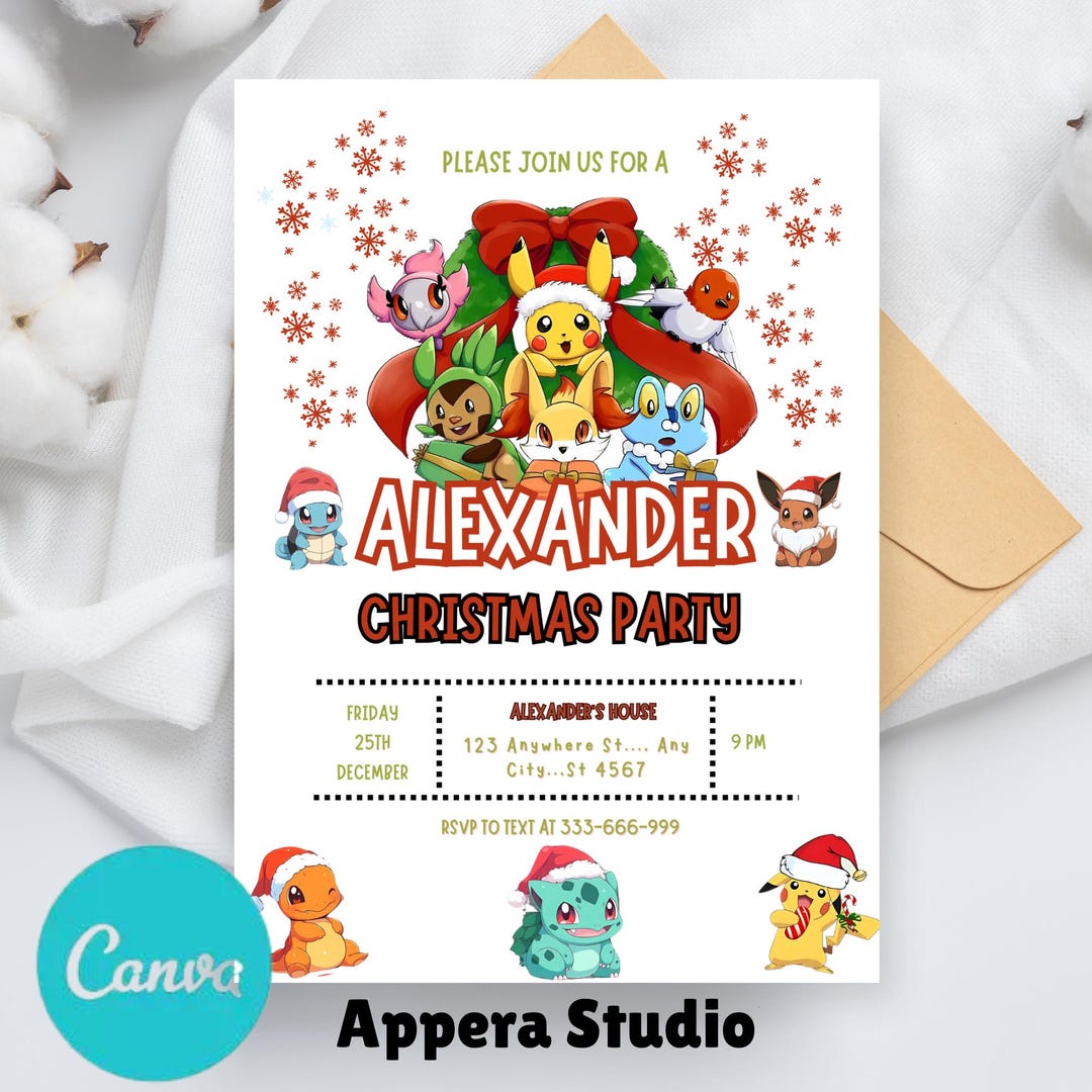 Editable Winter Birthday Pokemon Invitation, Pikachu B-day Invite ...