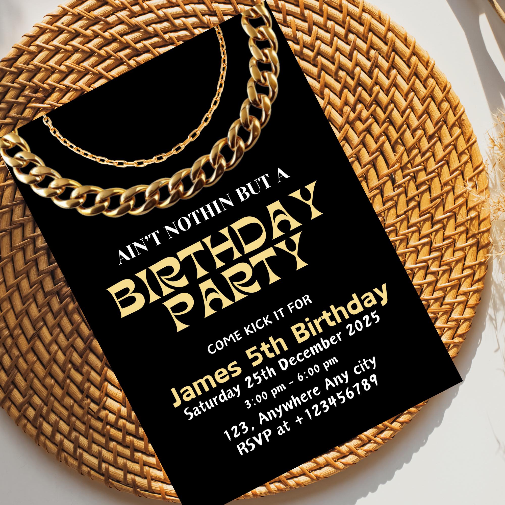 Hip Hop Party Invitation, 90's Birthday Invitation, Gold Chain ...