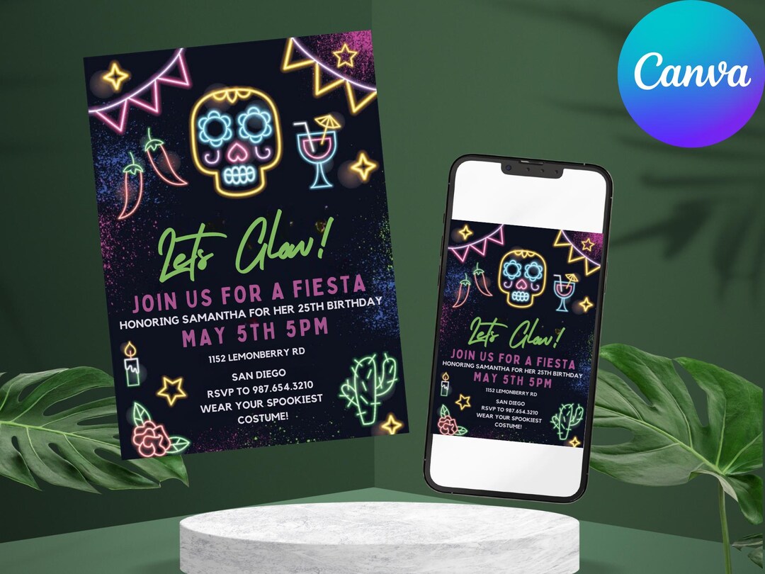 Neon Glow Crazy Invitation, Game Evite, Canva Editable and Printable ...