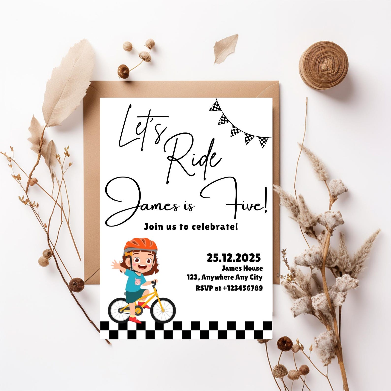 Editable Bicycle Birthday Invitation Template | Editable Bike Let's ...
