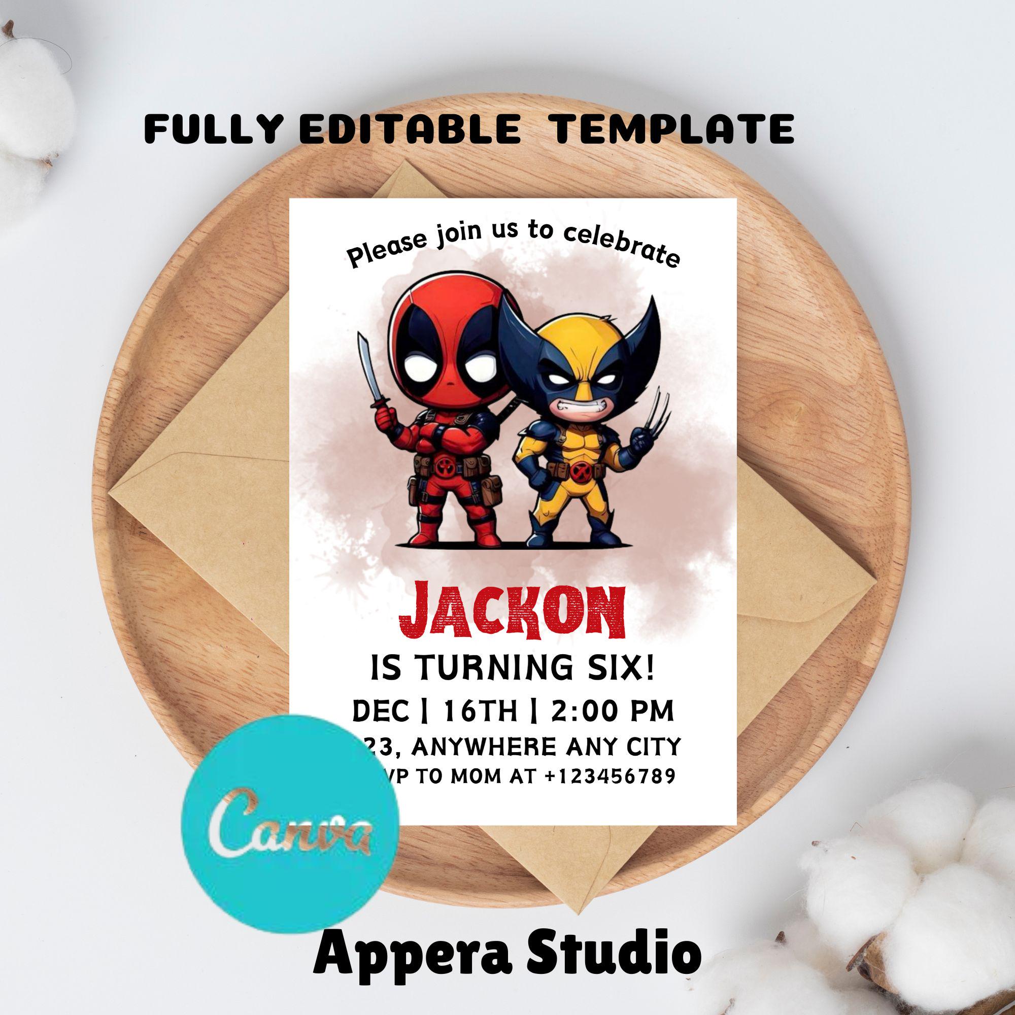 Customizable Deadpool Birthday Invitation Cards, Kid Birthday ...