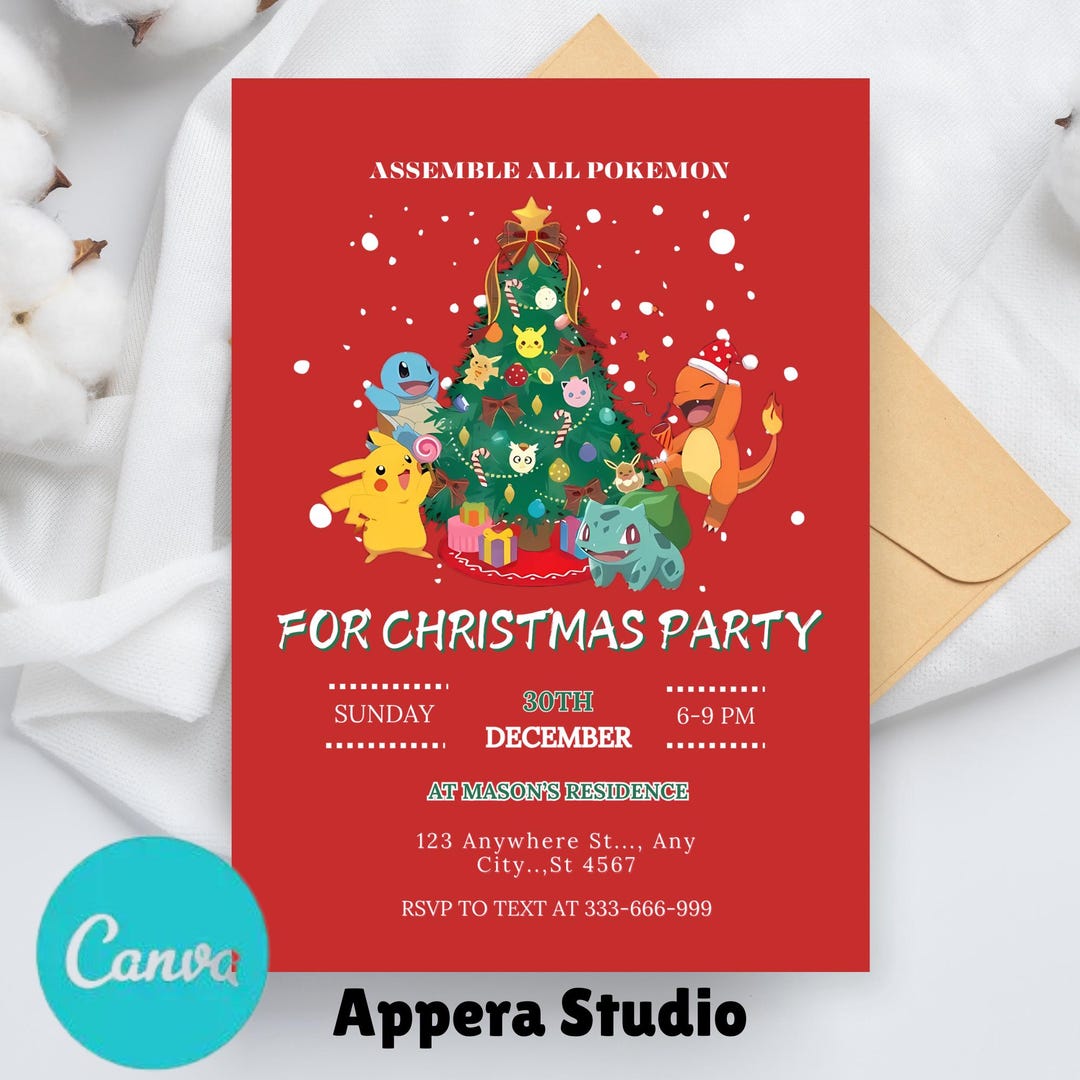 Editable Winter Birthday Pokemon Invitation, Pikachu B-day Invite ...