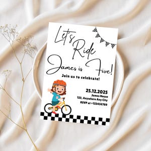 Editable Bicycle Birthday Invitation Template | Editable Bike Let's ...