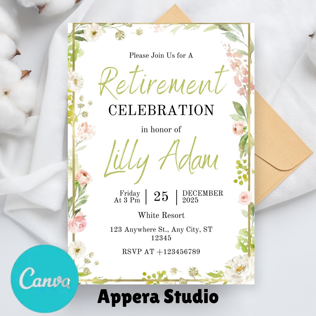 Retirement Invitation for Women, Flower Retirement Party Invitation for ...