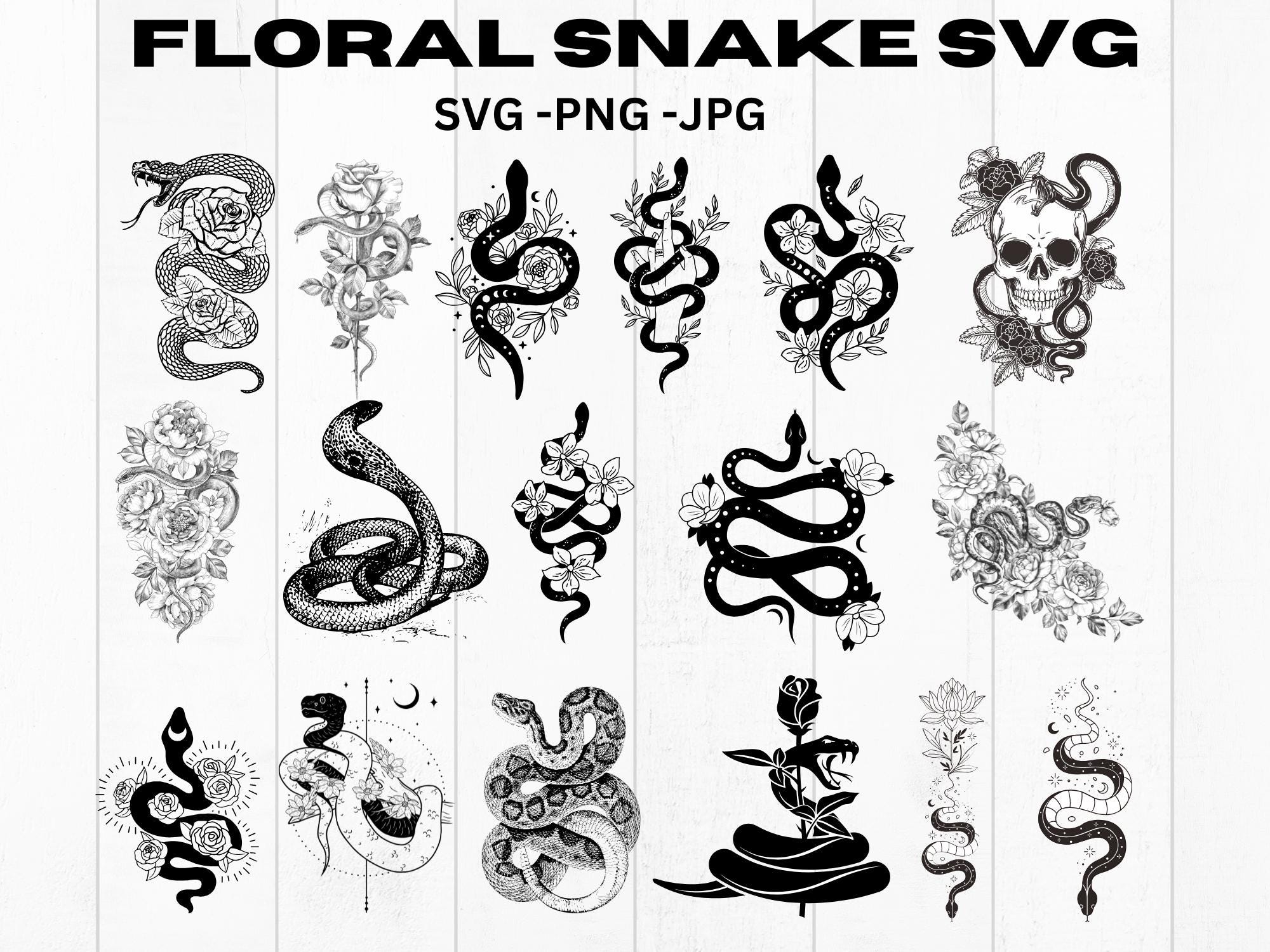 Floral Snake Svg ,snake Svg, Snake With Flowers Svg, Mystical Snake Svg ...