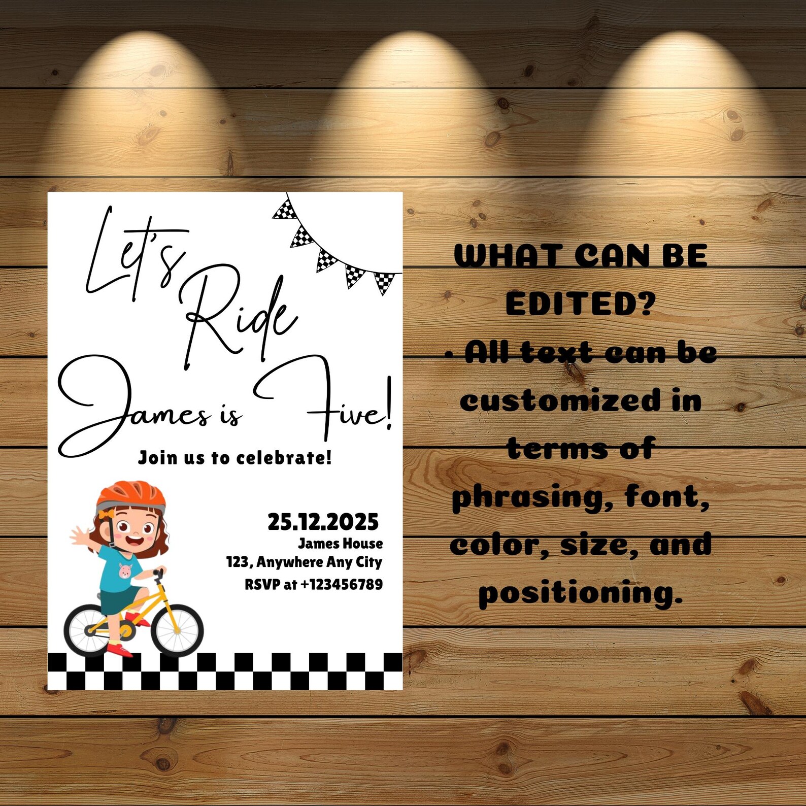 Editable Bicycle Birthday Invitation Template | Editable Bike Let's ...