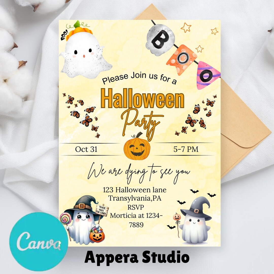 Editable Halloween Ghost Birthday Invitation Template, Hey Boo Girl ...