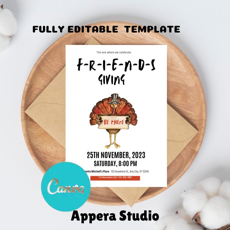 Editable Friendsgiving Invitation, Friends Thanksgiving Turkey ...