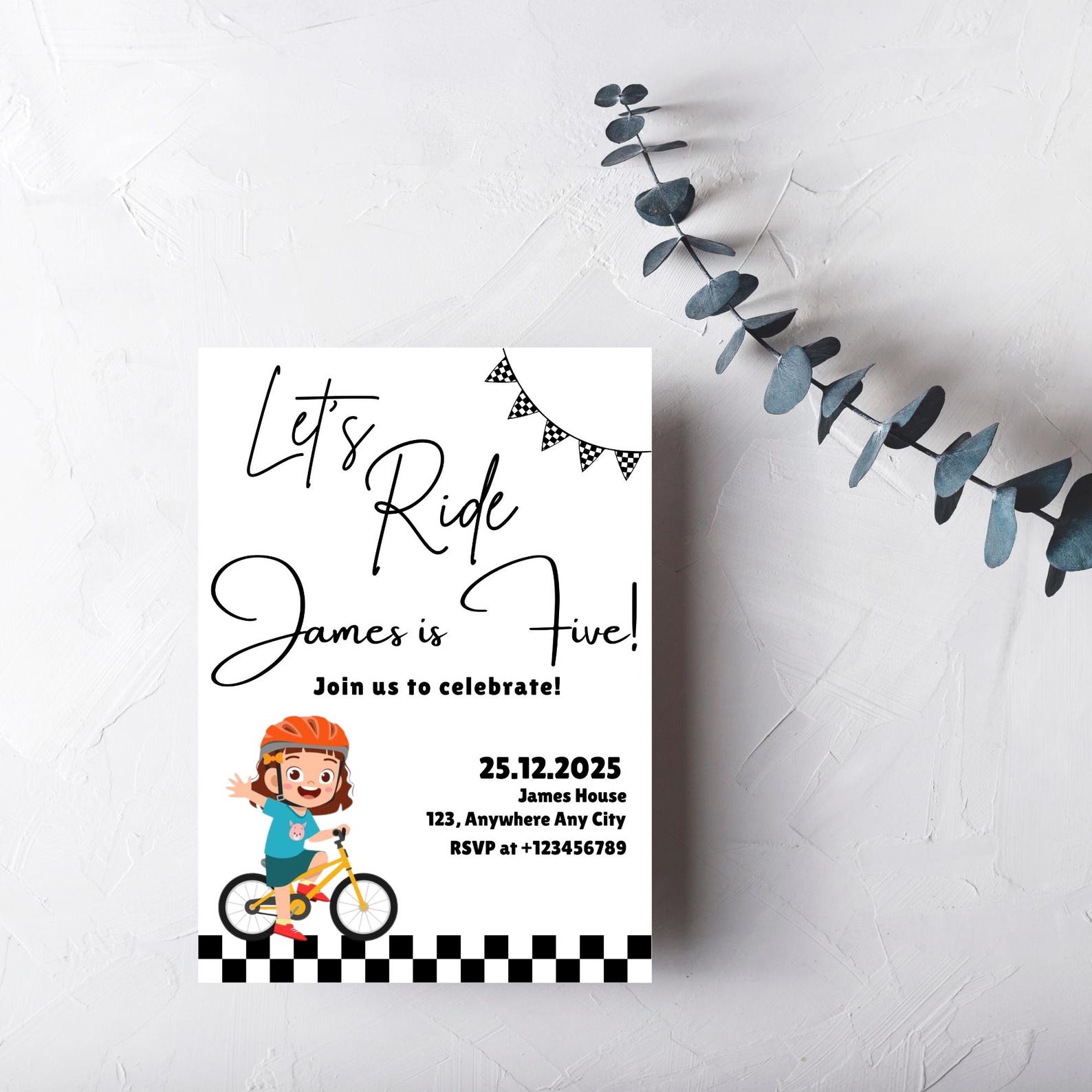 Editable Bicycle Birthday Invitation Template | Editable Bike Let's ...