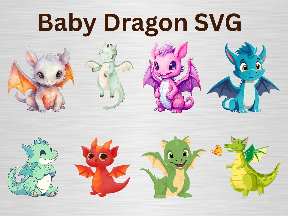 Baby Dragon SVG Bundle Unique Dragon Designs - Cute Dragon Clipart for ...
