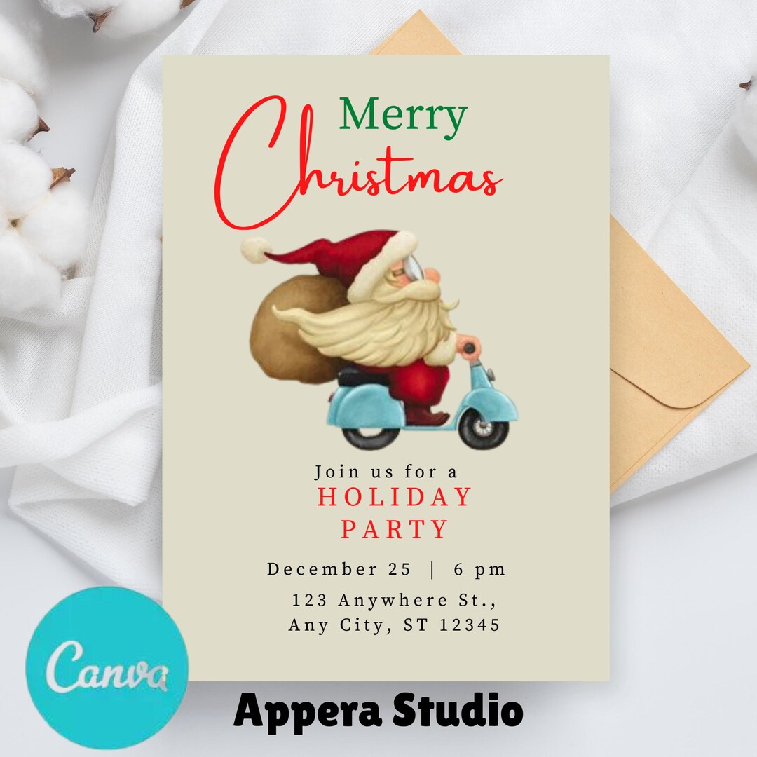 Editable Christmas Party Invitation, Holiday Dinner Party Invite ...