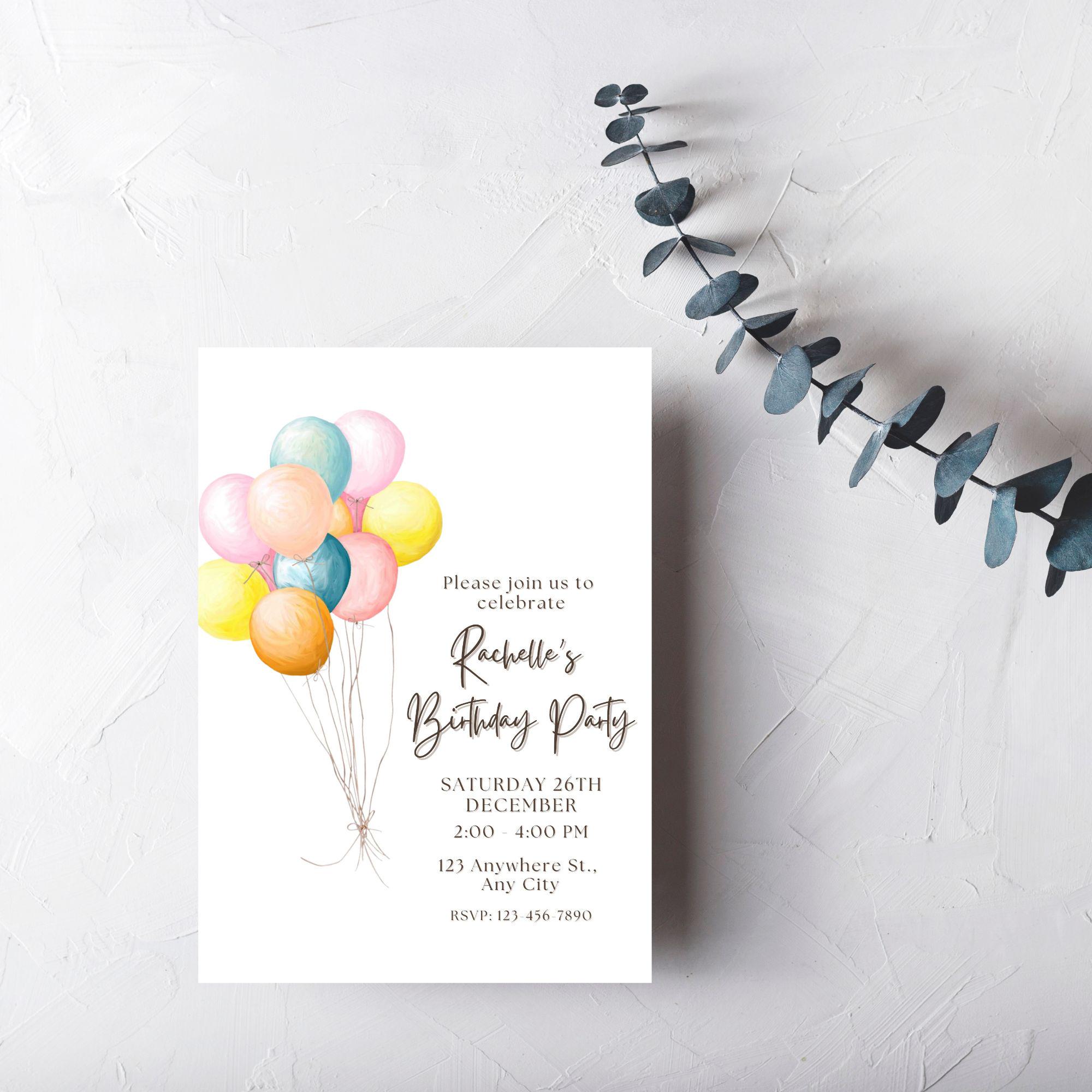 Balloons Invitation | Instant Download | Balloon Invite | Digital ...