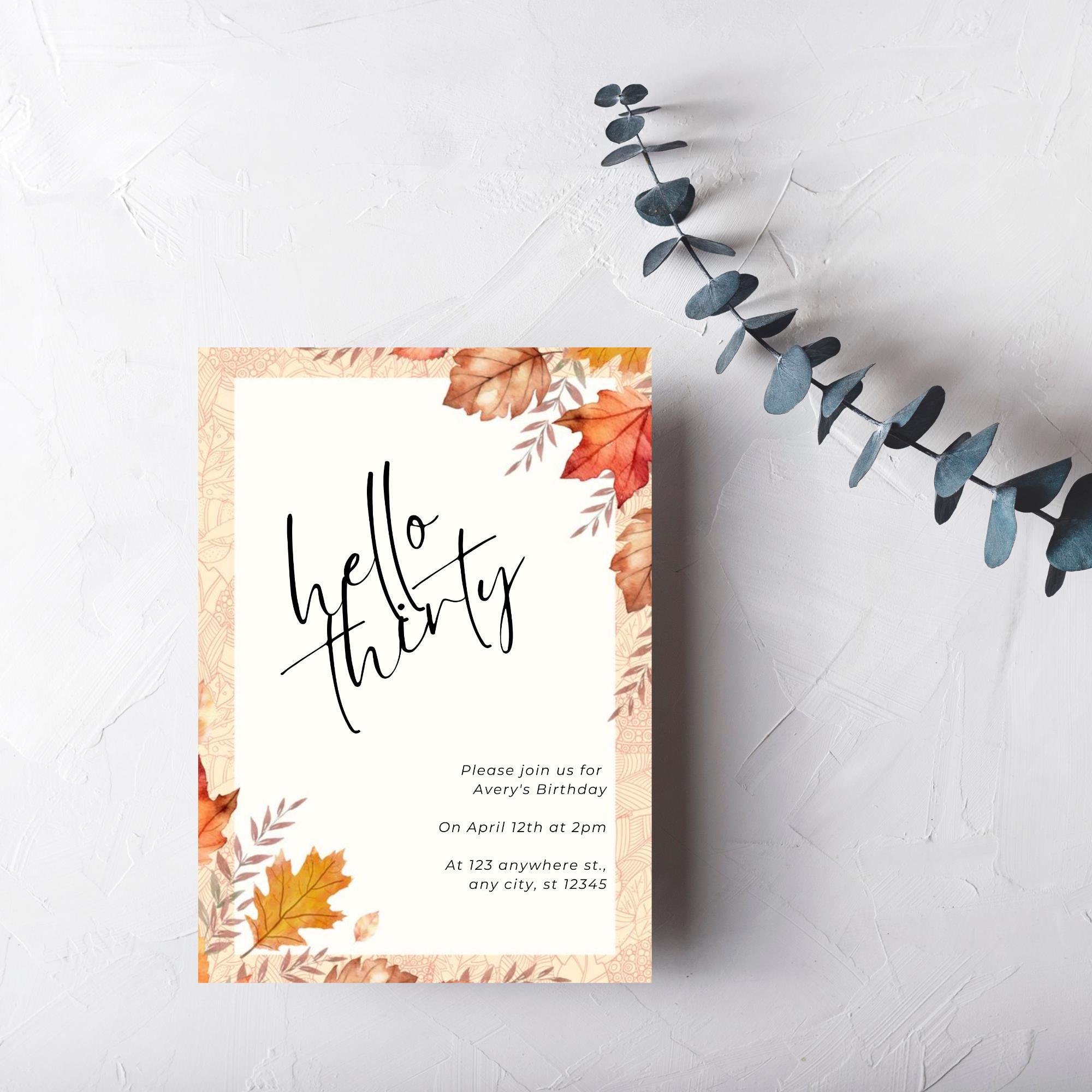 Editable Fall Birthday Party Invitation Template Canva Download, Autumn ...