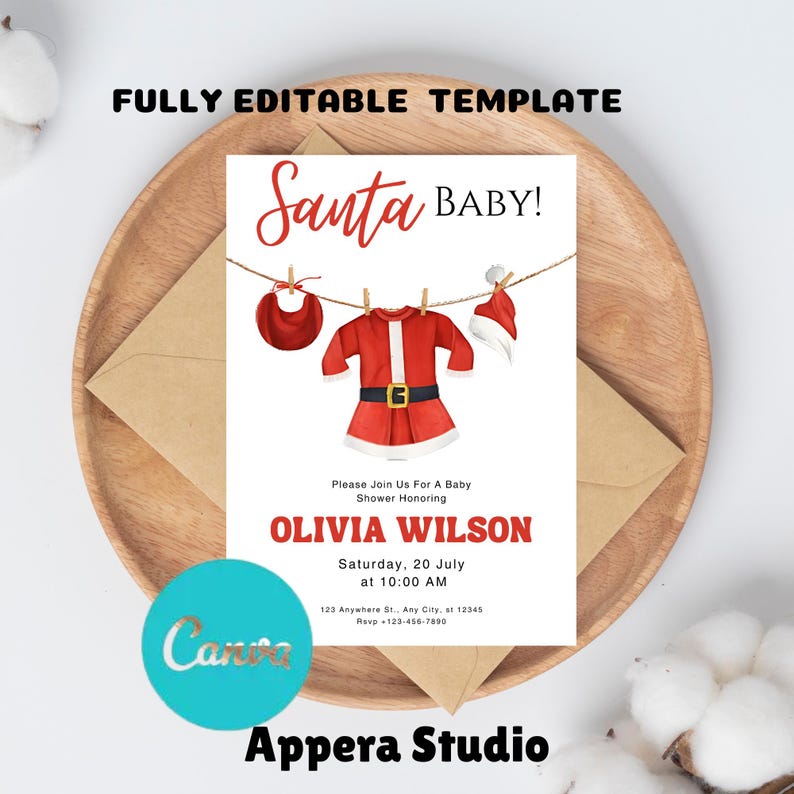 Editable Santa Baby Shower Invitation Template, Printable Winter Baby ...