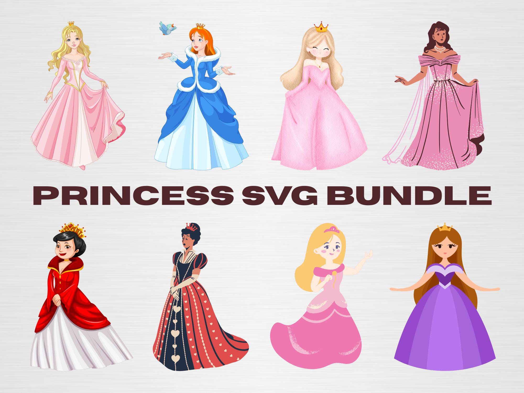 Princess SVG Bundle, Princess Silhouette Clipart, Cute Princess SVG PNG ...