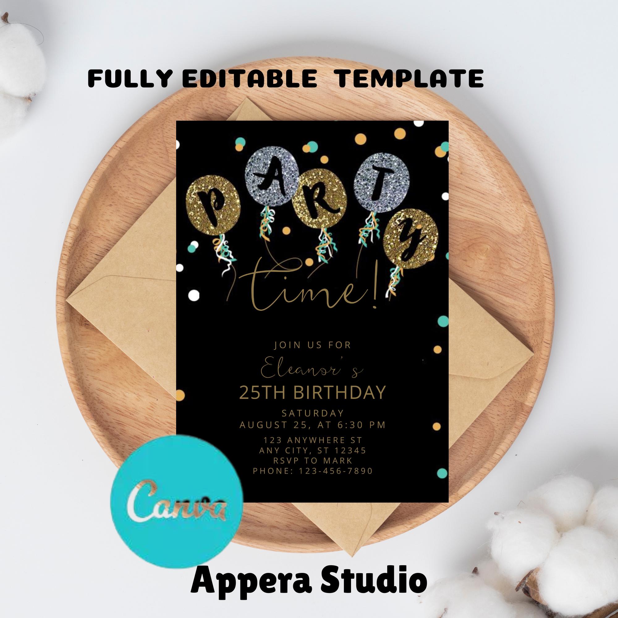 Editable It's Party Time Invitation Template, Invitation Template, Any ...
