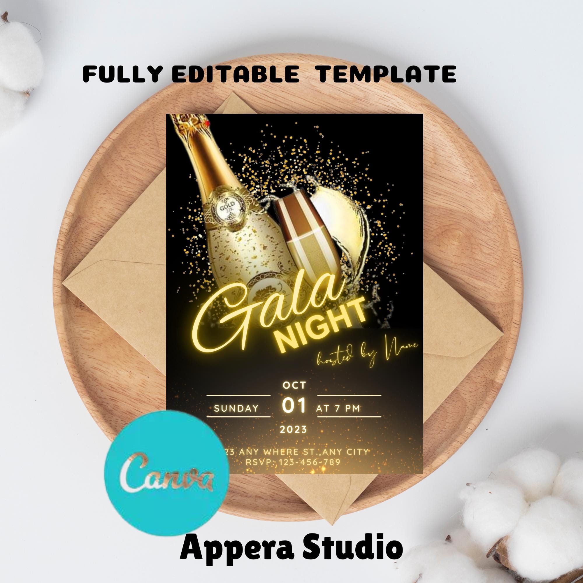 Editable Gala Night Party Invitation | Gala Fundraiser Banquet ...