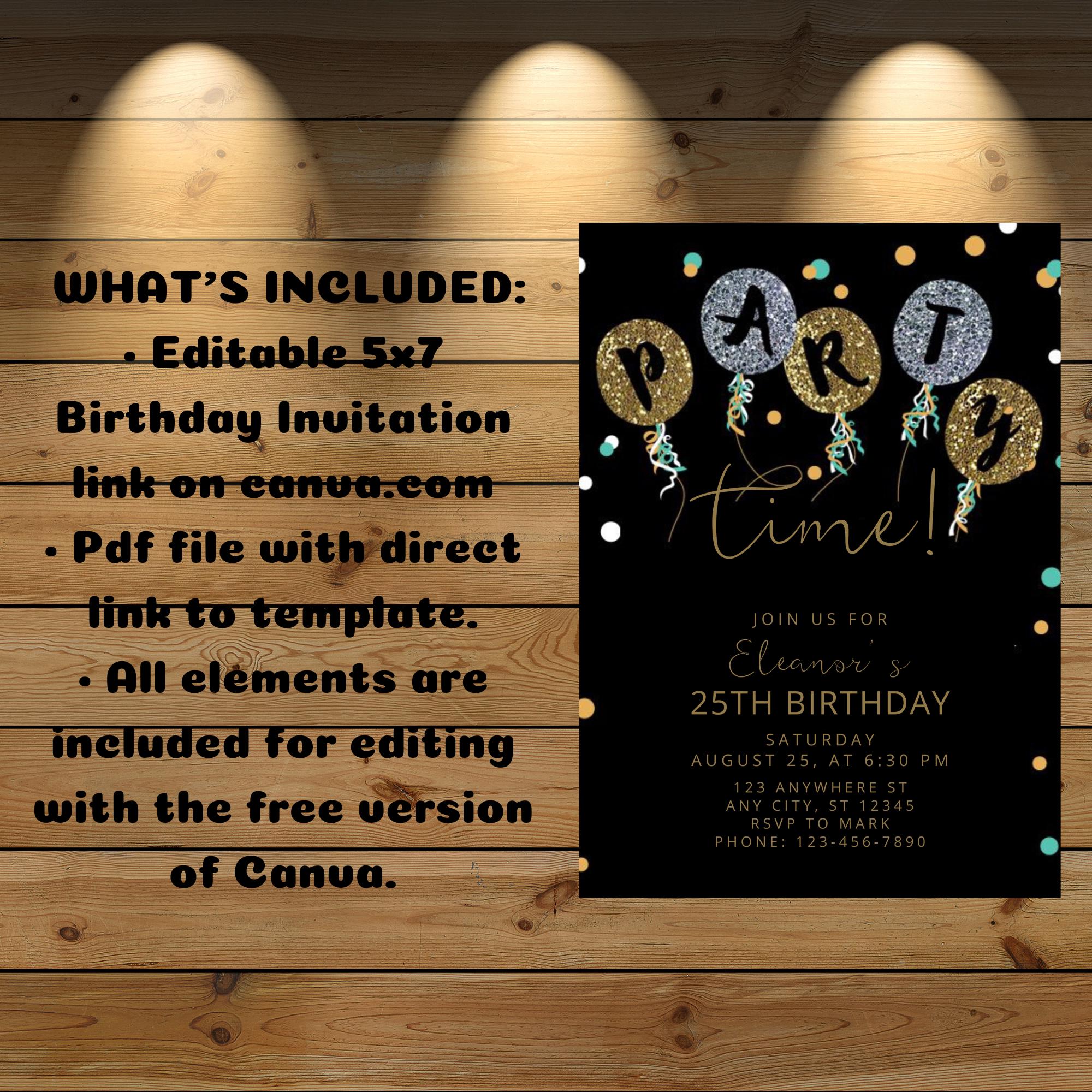 Editable It's Party Time Invitation Template, Invitation Template, Any ...