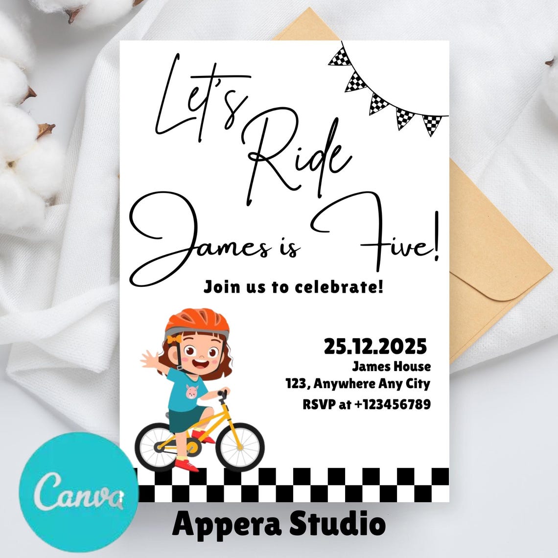 Editable Bicycle Birthday Invitation Template | Editable Bike Let's ...