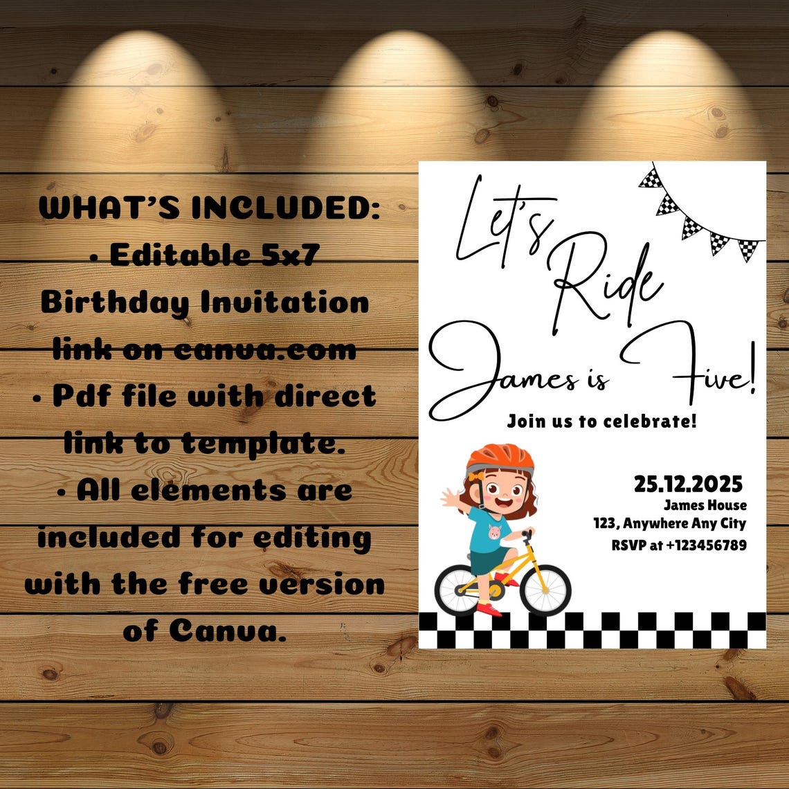 Editable Bicycle Birthday Invitation Template | Editable Bike Let's ...