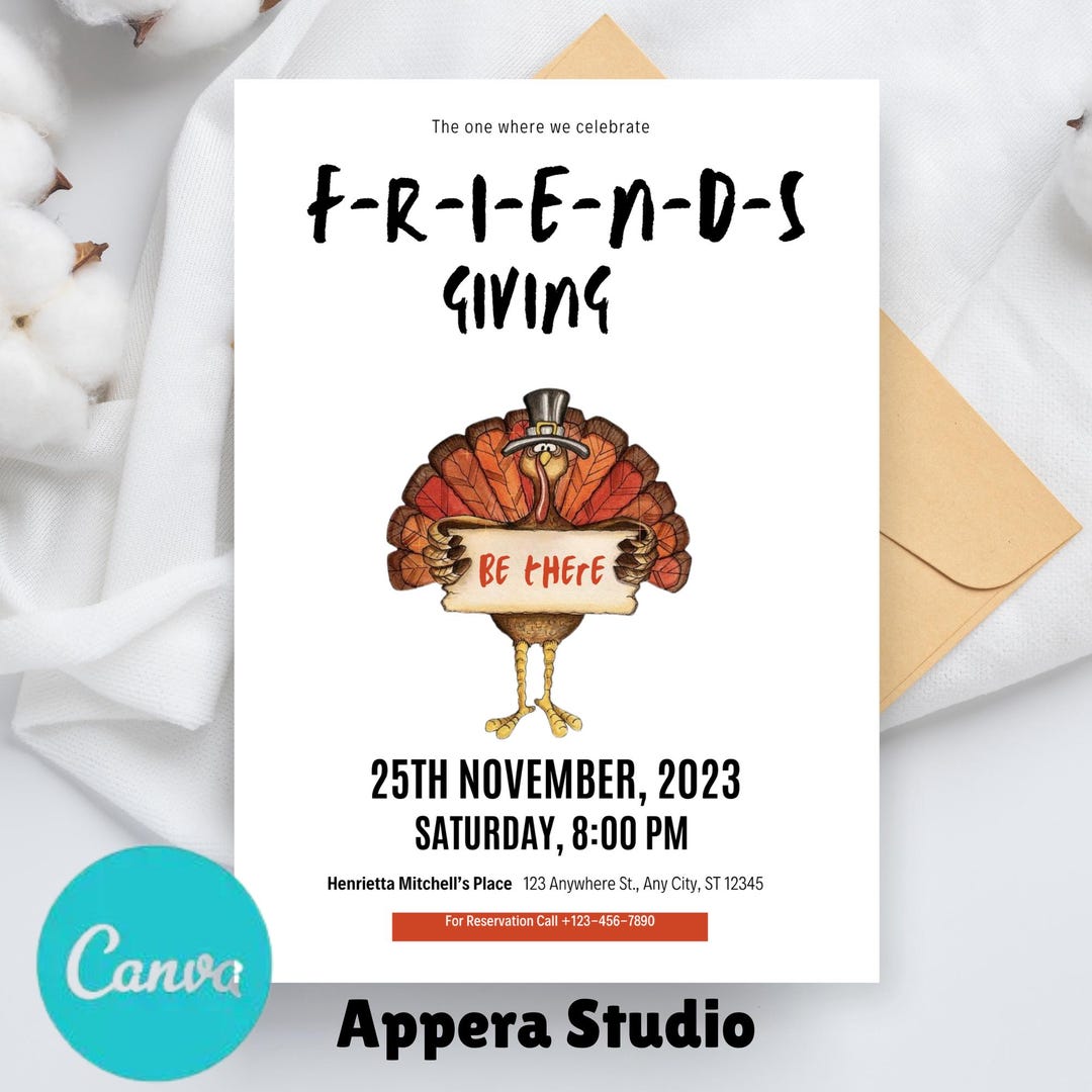 Editable Friendsgiving Invitation, Friends Thanksgiving Turkey ...