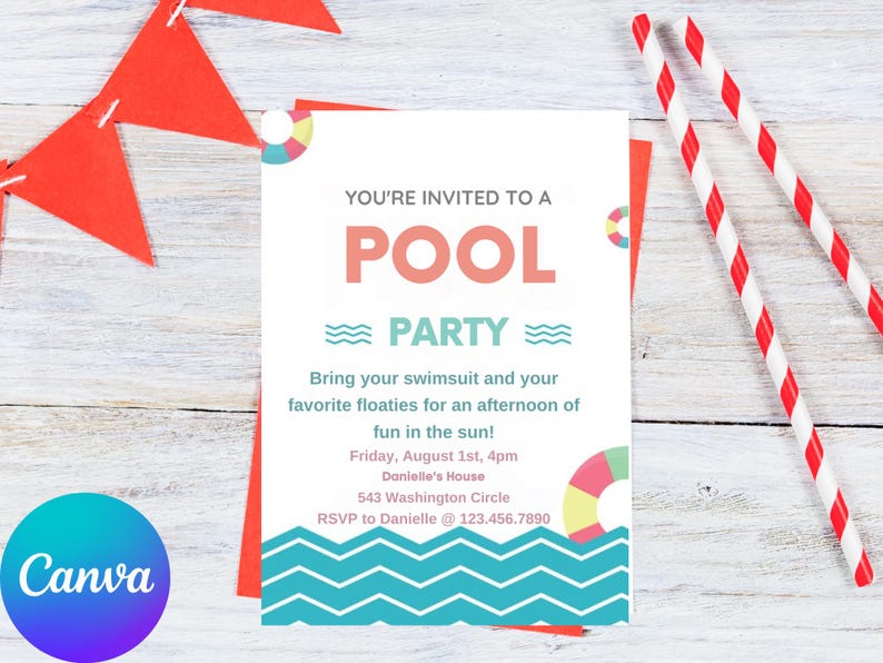 Editable Pool Party Invitation Swim Party Invite Kids Swimming Party ...