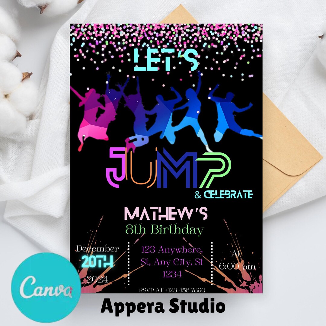 Editable Jump Invitation, Trampoline Party, Jump Bounce House Invite ...