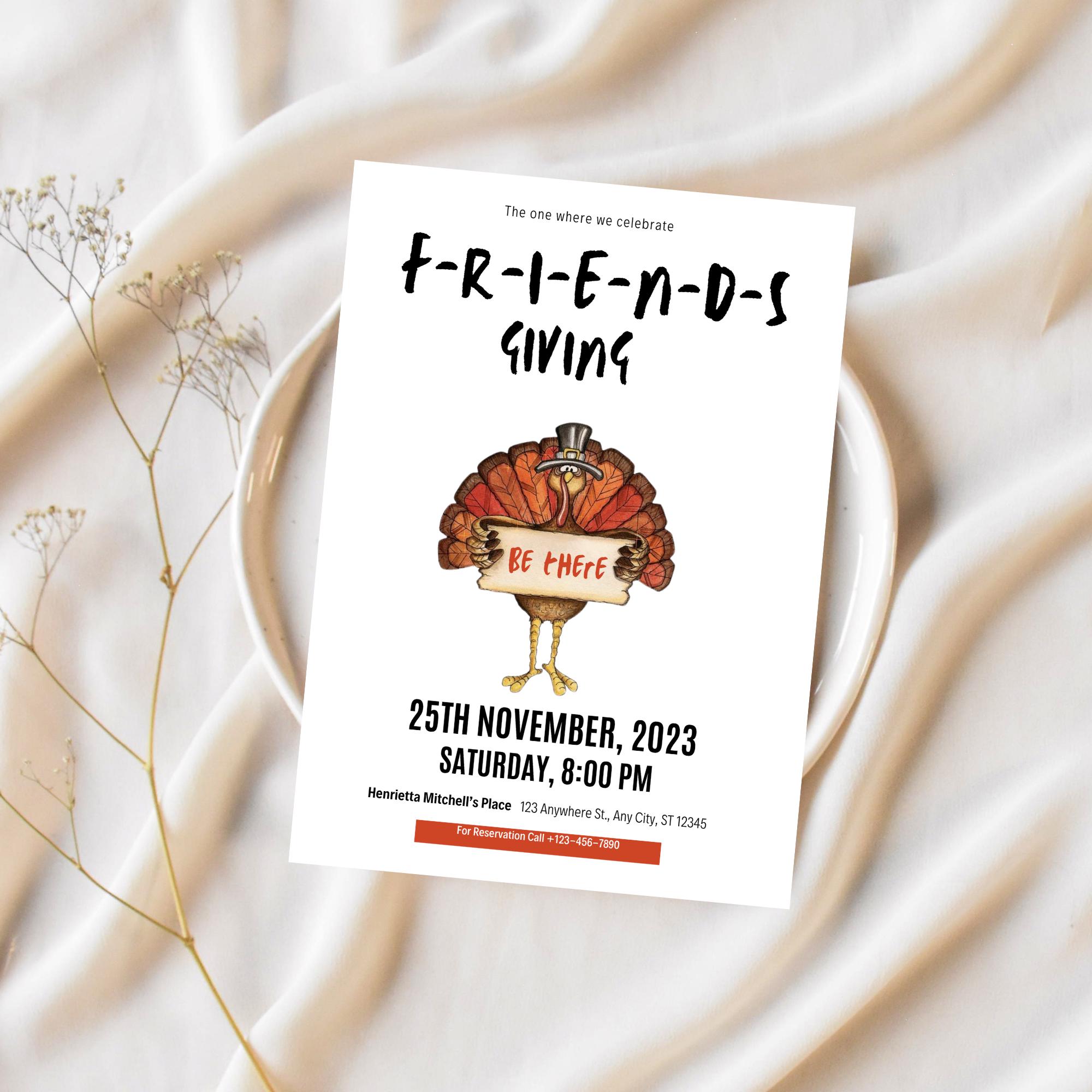 Editable Friendsgiving Invitation, Friends Thanksgiving Turkey ...