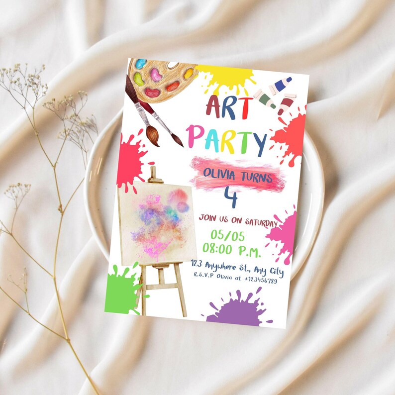 Editable Art Birthday Party Invitation, Art in Party Birthday Party ...