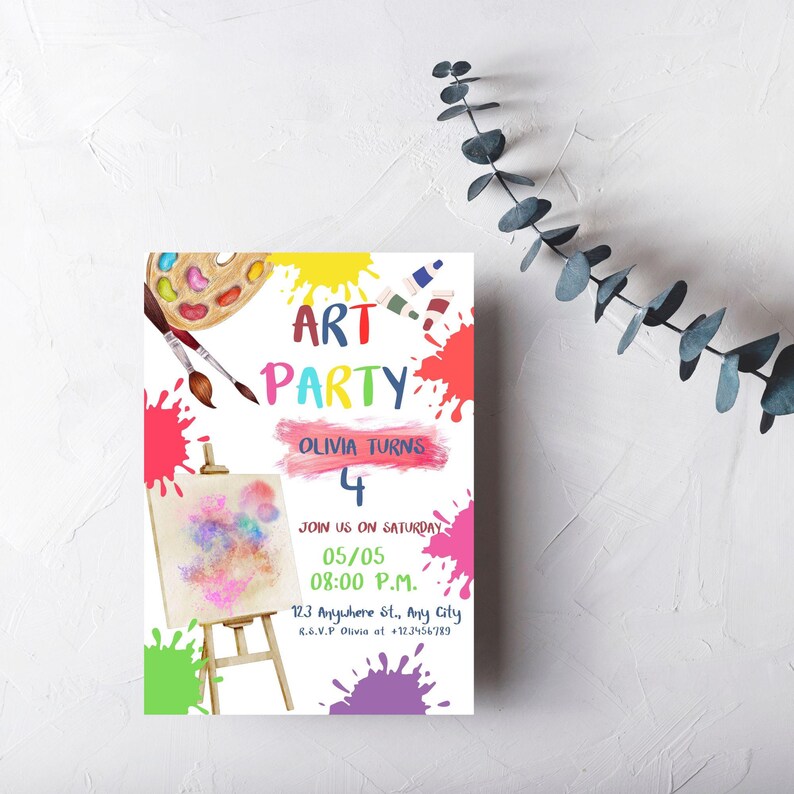 Editable Art Birthday Party Invitation, Art in Party Birthday Party ...