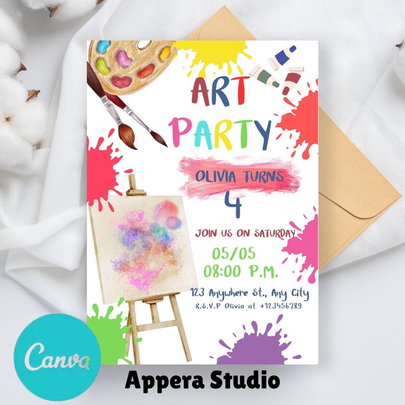 Editable Art Birthday Party Invitation, Art in Party Birthday Party ...