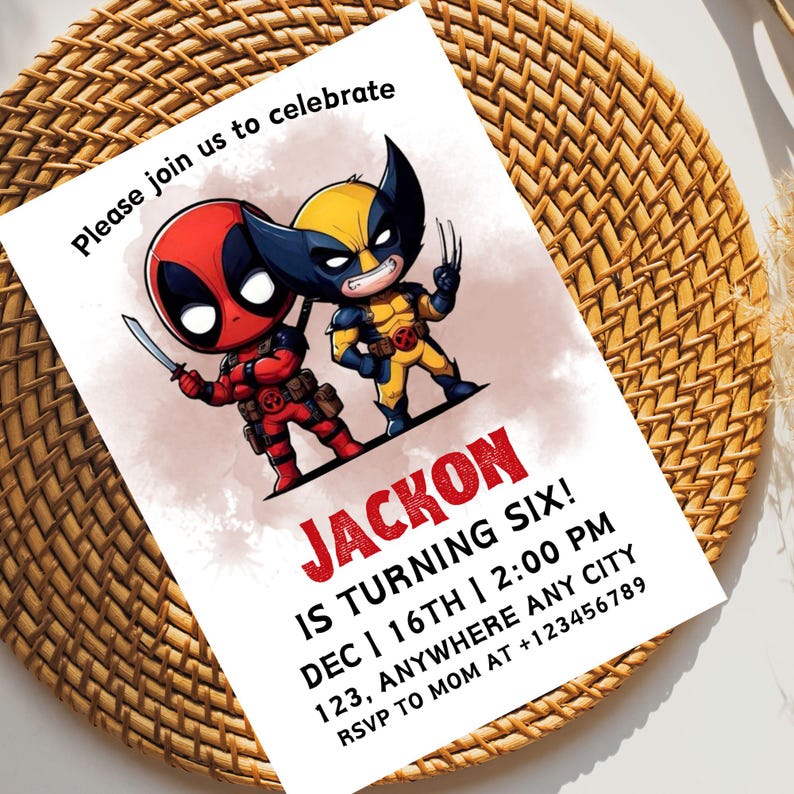 Customizable Deadpool Birthday Invitation Cards, Kid Birthday ...