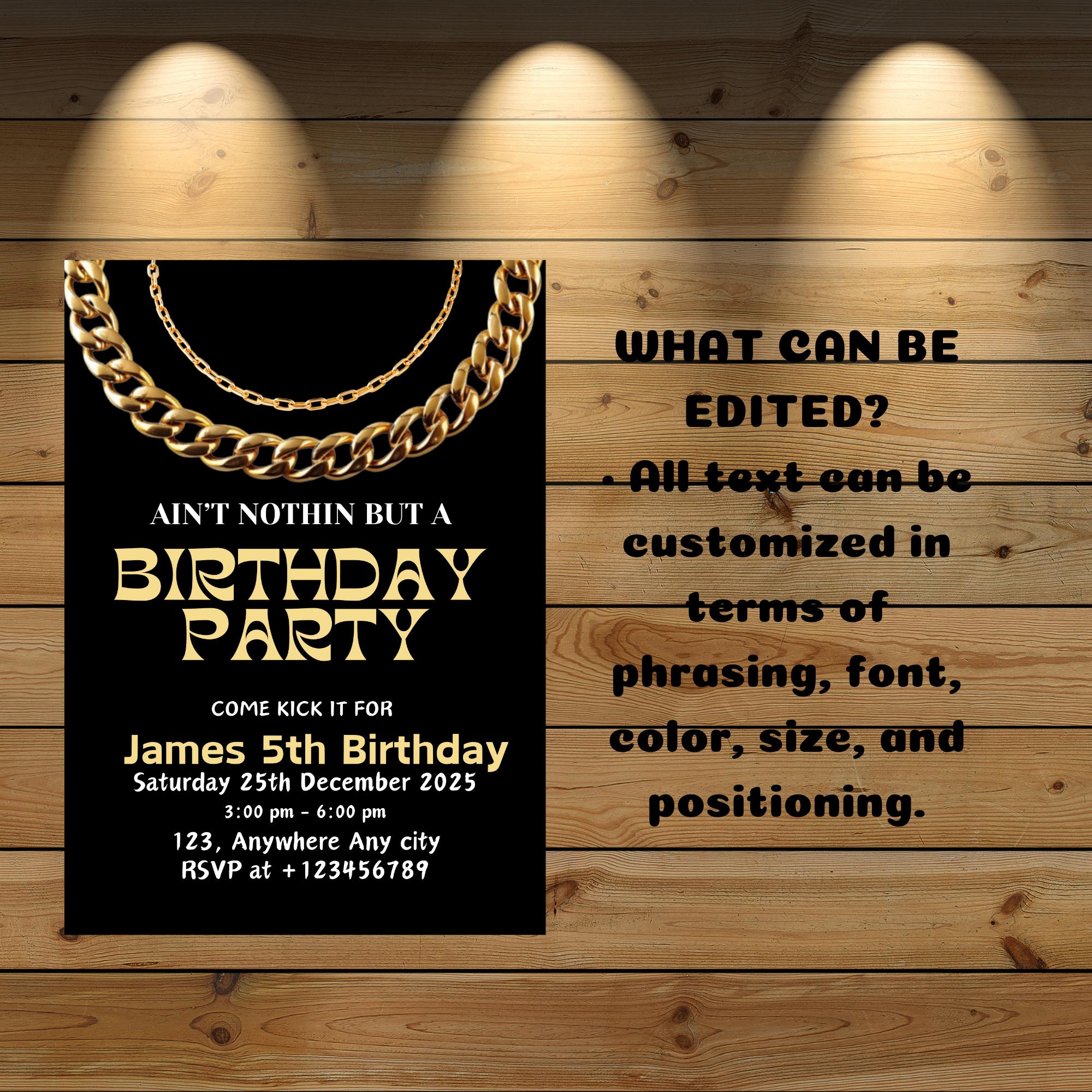Hip Hop Party Invitation, 90's Birthday Invitation, Gold Chain ...