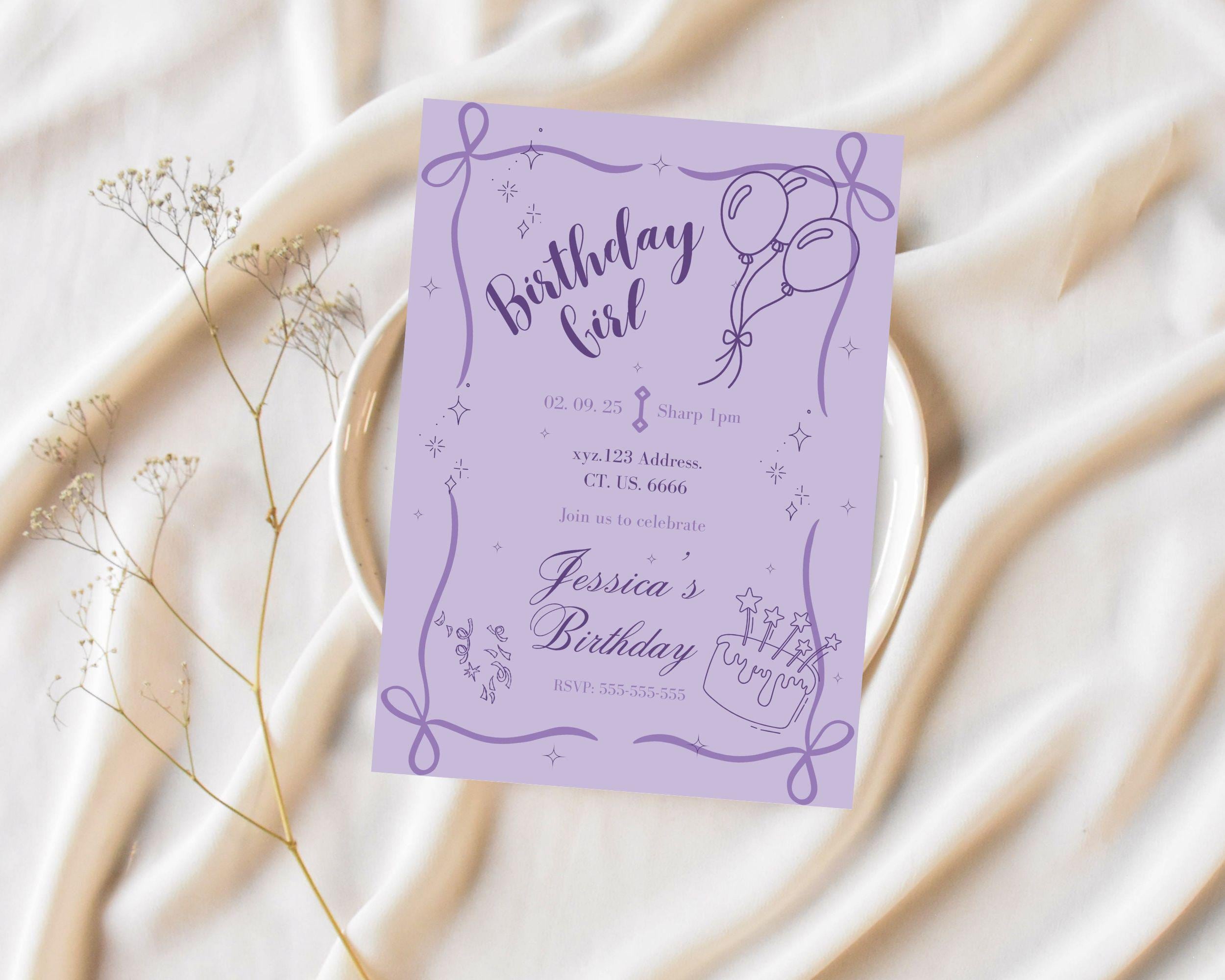 Editable Purple Invitation, Let's Party Purple Balloons Invite, Purple ...