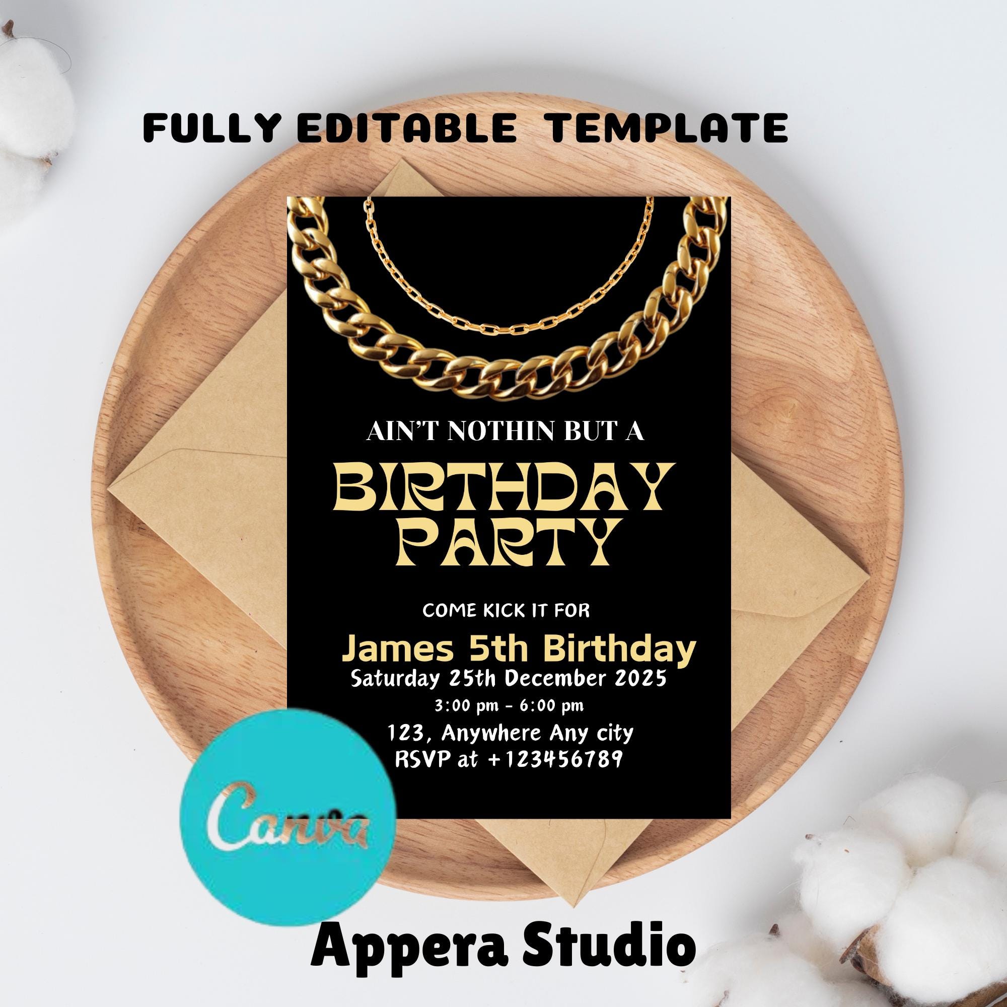 Hip Hop Party Invitation, 90's Birthday Invitation, Gold Chain ...