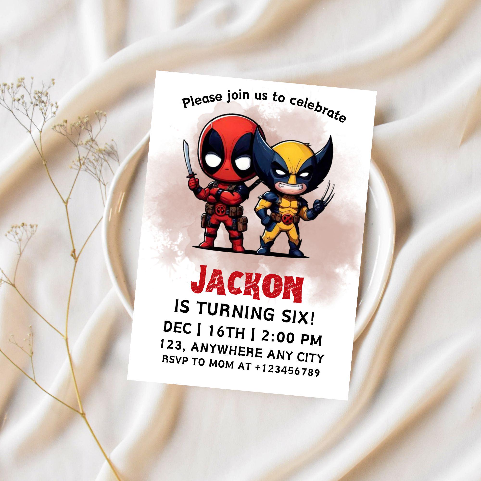 Customizable Deadpool Birthday Invitation Cards, Kid Birthday ...