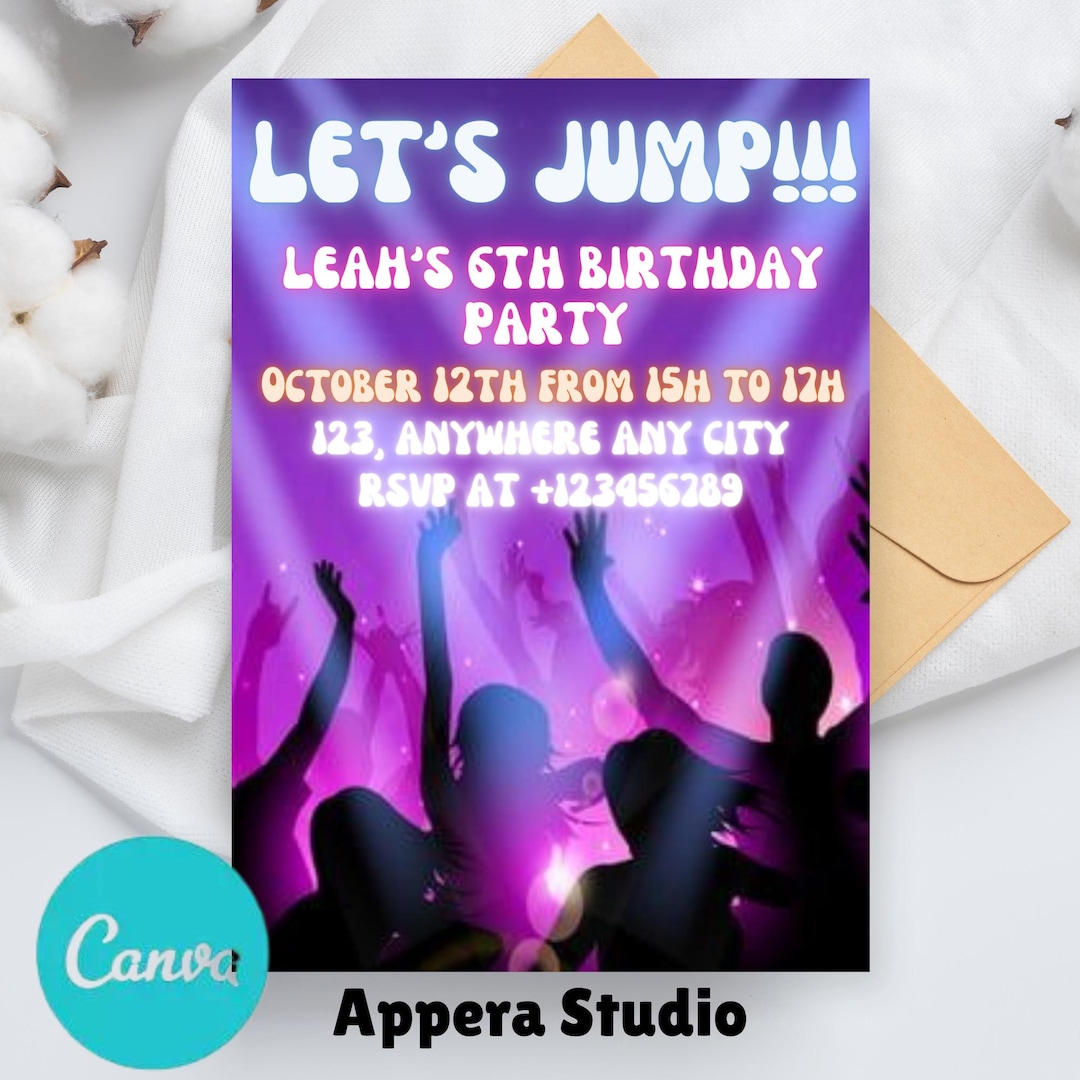 Editable Let's Jump Birthday Party Invitation, Printable Jump Birthday ...