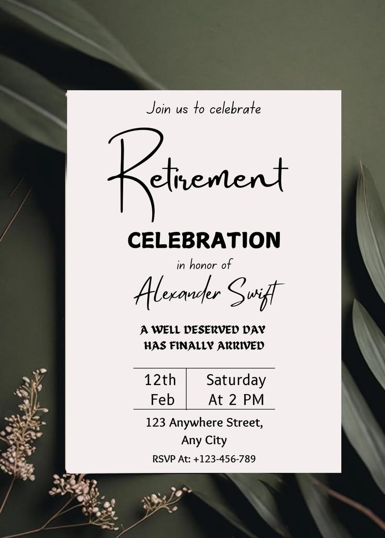 Editable Modern Retirement Party Invitation Template | Printable ...