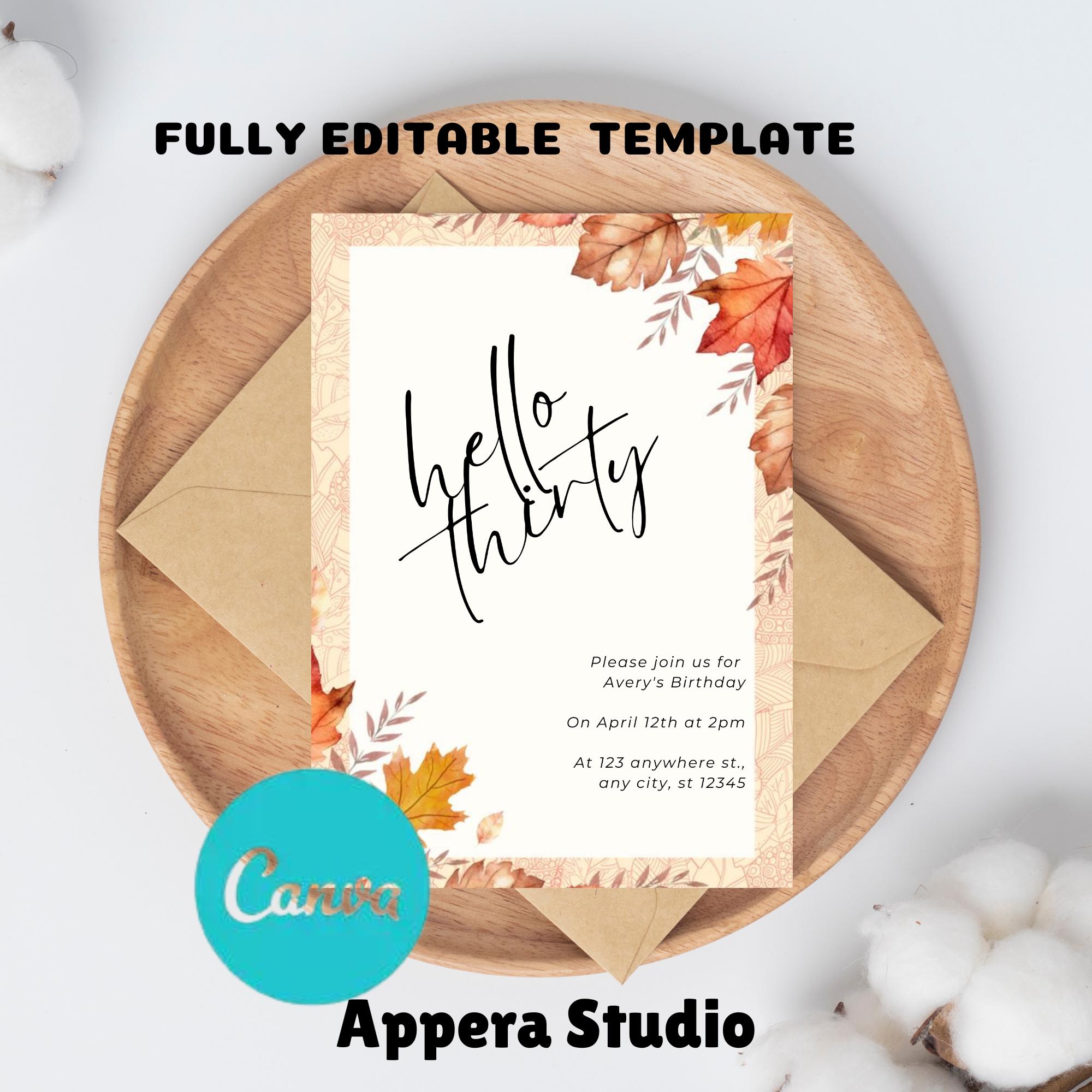 Editable Fall Birthday Party Invitation Template Canva Download, Autumn ...