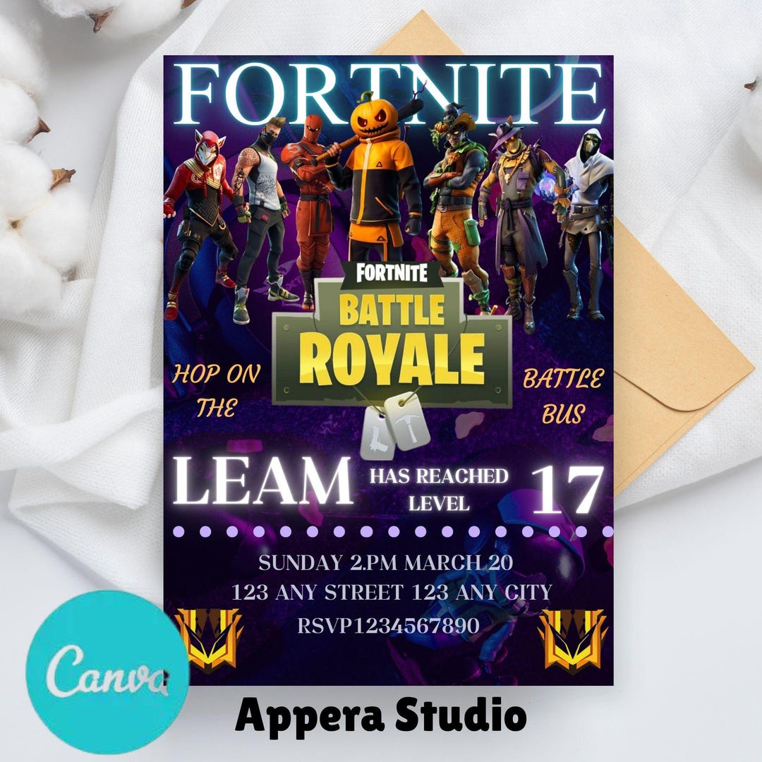 Battle Royale Invitation, Fort Gaming Boys Birthday Party, Digital ...