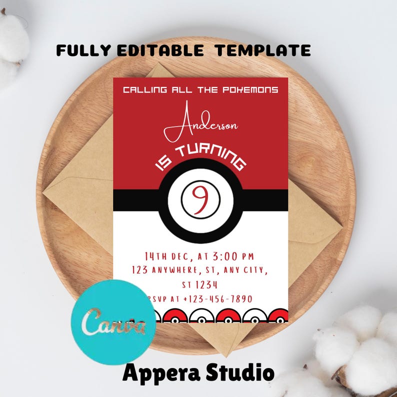 Editable Pokemon Birthday Invitation, Pokemon Invitation, Pikachu ...