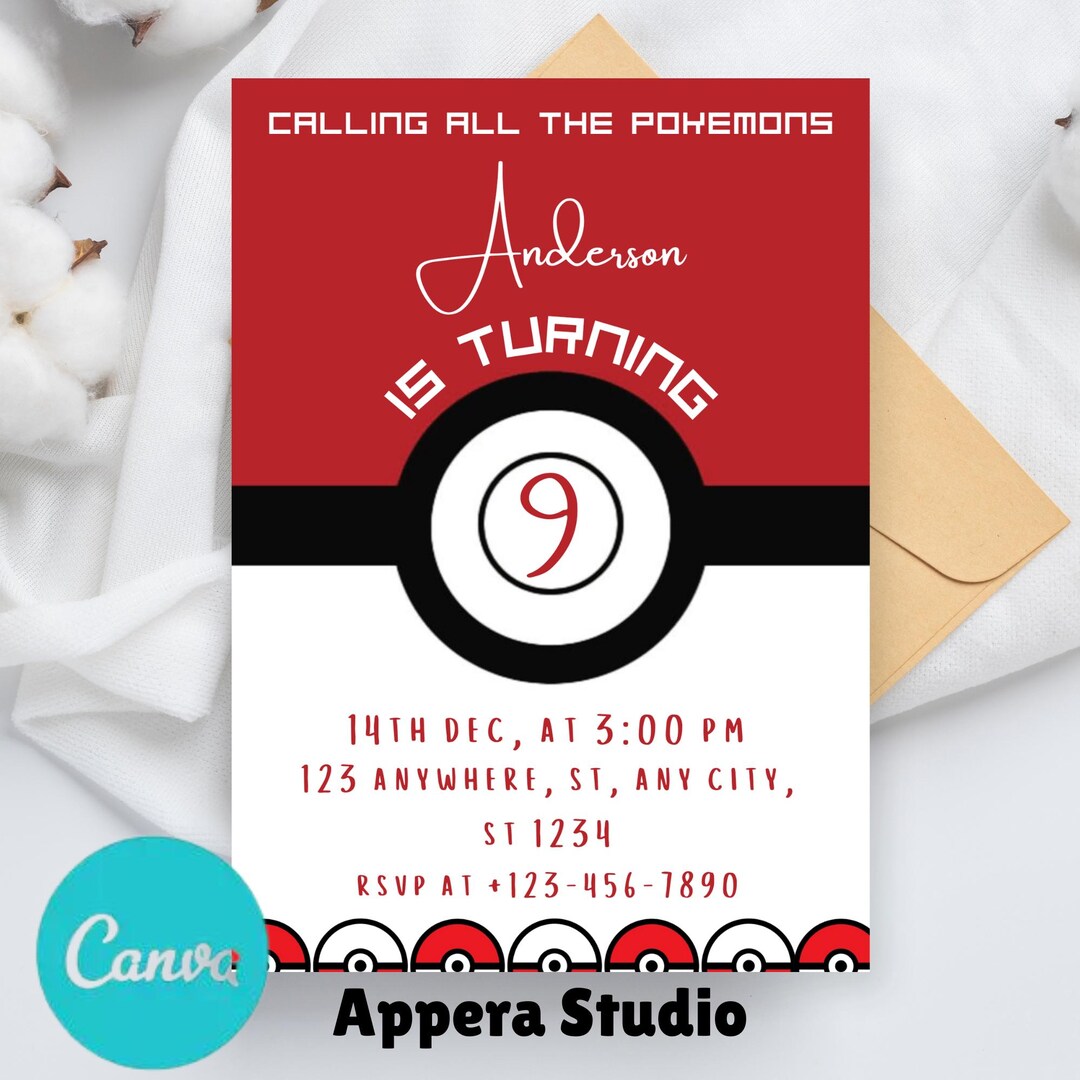 Editable Pokemon Birthday Invitation, Pokemon Invitation, Pikachu ...