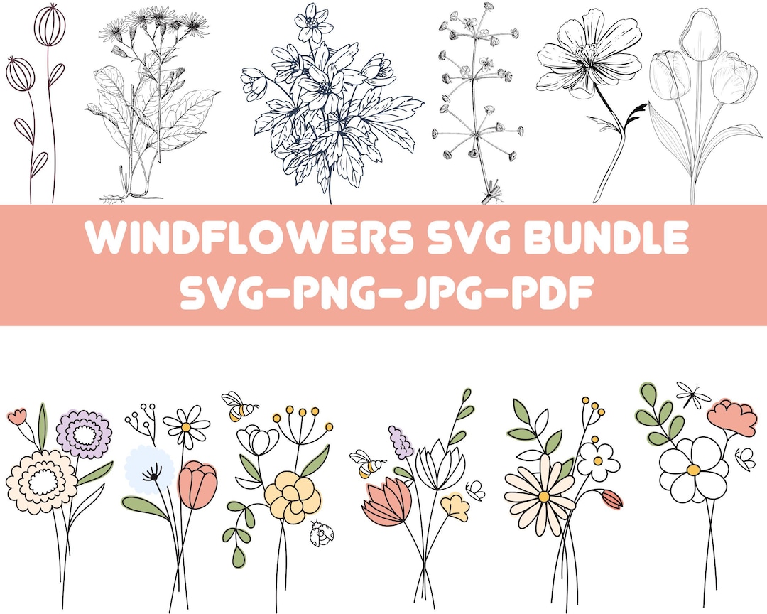 Wildflower Svg Bundle, Flower Svg, Floral Svg Bundle, Minimalist Flower ...