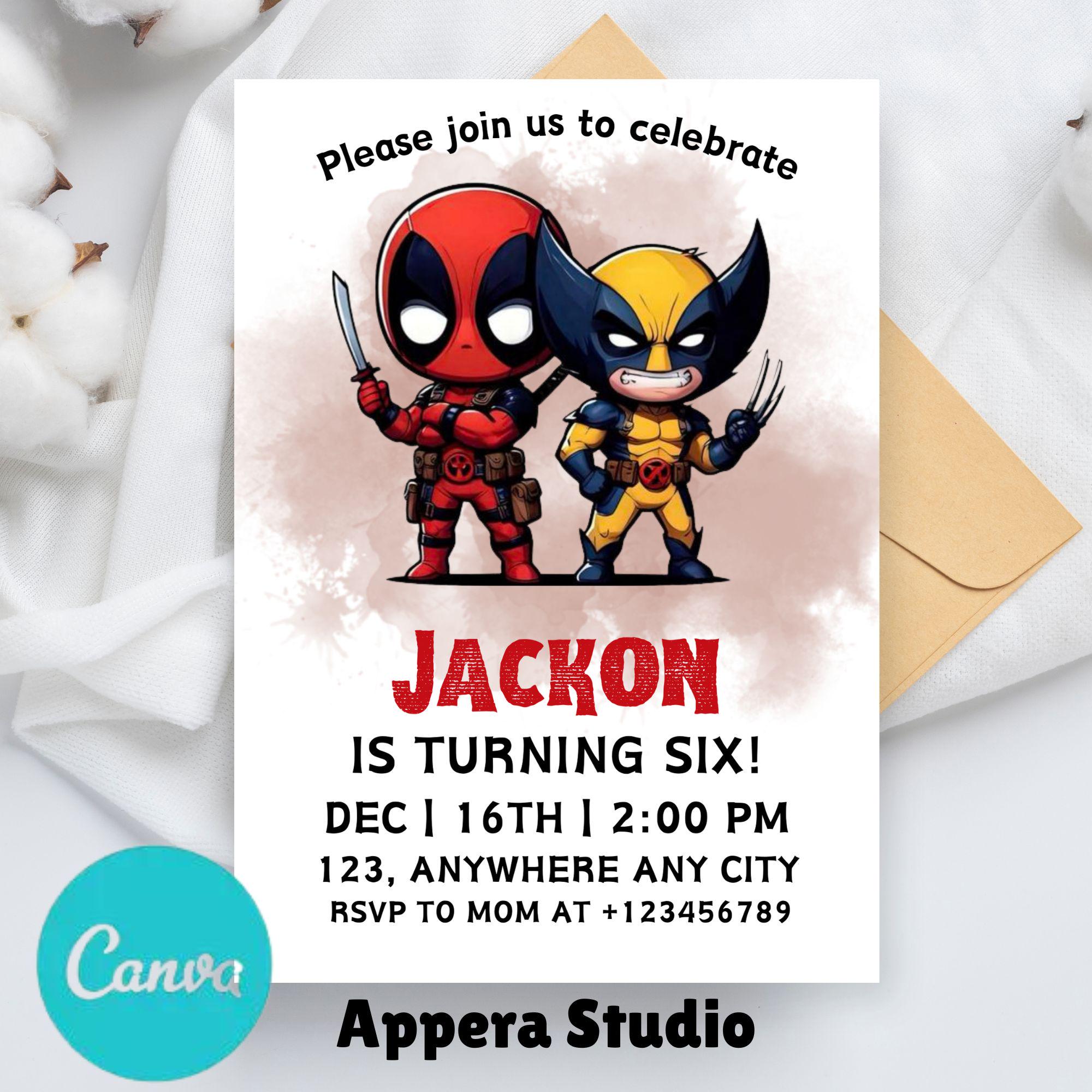 Customizable Deadpool Birthday Invitation Cards, Kid Birthday ...